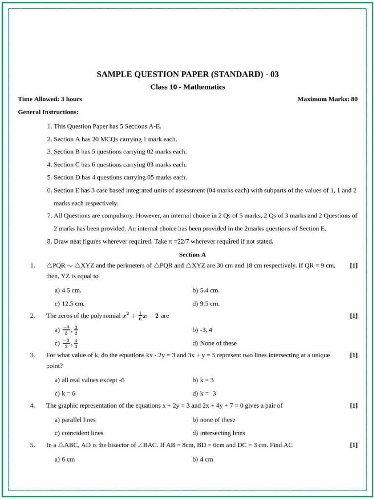 Cbse X Math Standard SQP 2023 Set 03 | PDF