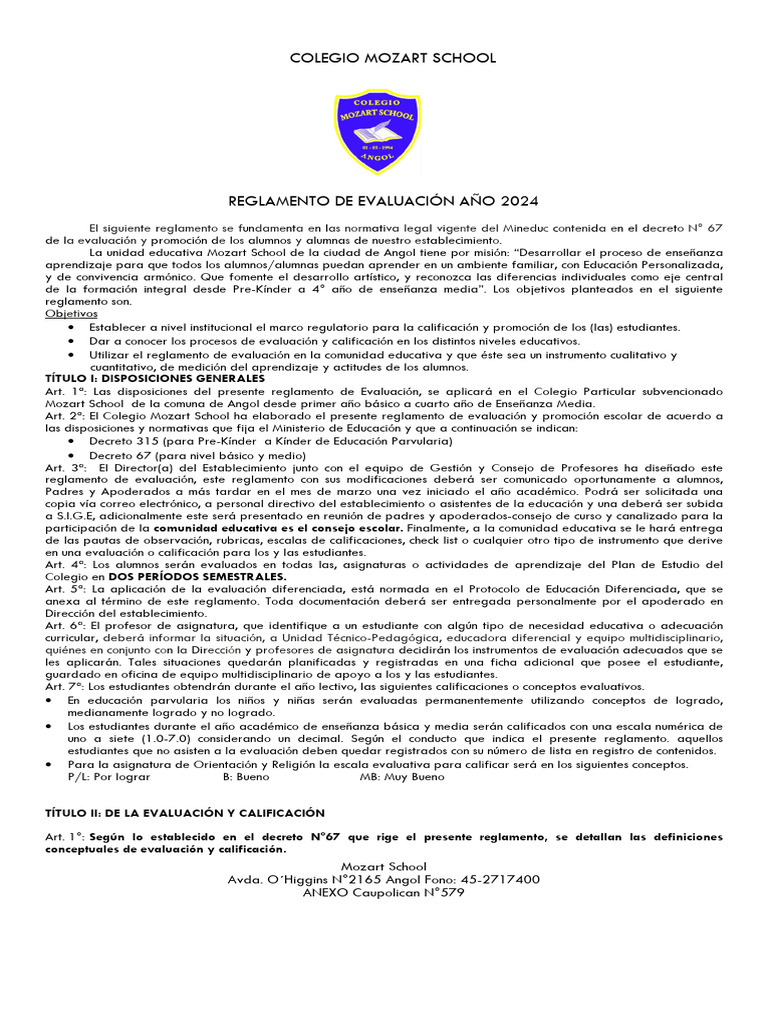 REGLAMENTO 2024 Gi83t3 | PDF | Evaluación | Maestros