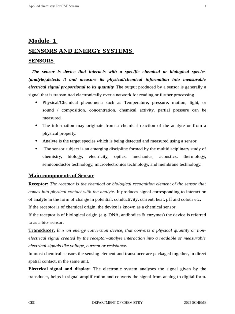 Module 1 Sensors & Energy Systems | PDF | Lithium Ion Battery | Anode