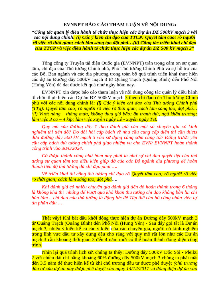 1. TL1 Tham luan dieu hanh to chuc cua EVNNPT du an M3 | PDF