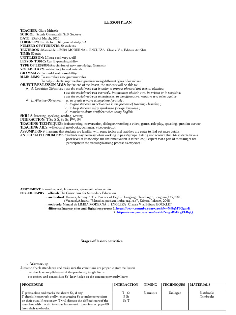 Planificare engleza 5 | PDF | Knowledge | Cognitive Science