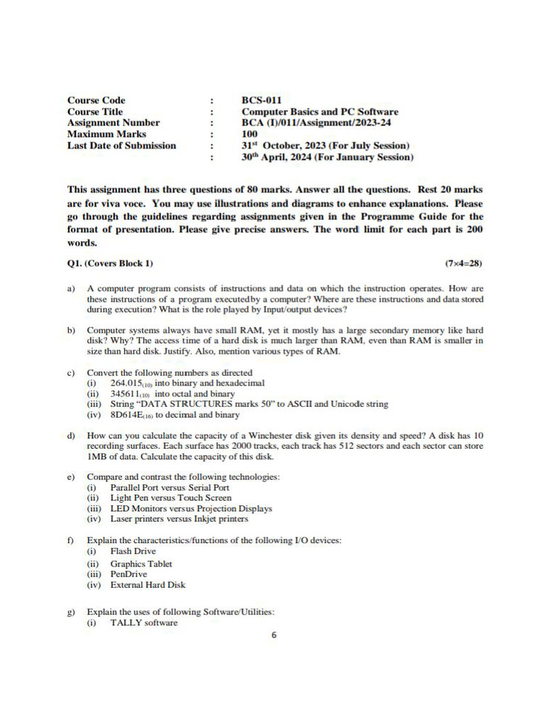 Bcs 011 Ignou Bca Semester I 2023 24 Pdf