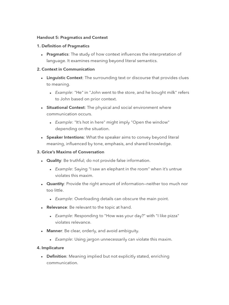 Understanding Pragmatics and Context | PDF