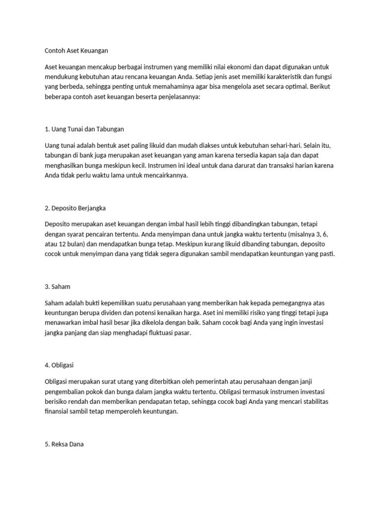 Contoh Aset Keuangan dan Penjelasannya | PDF