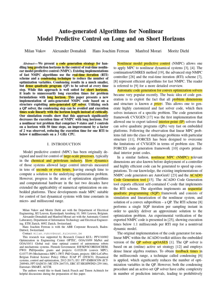 Auto-generated Algorithms for Nonlinear Model Predictive Control on Long and on Short Horizons ...