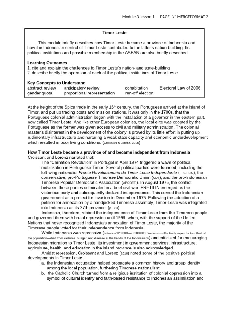 Module 3 Lesson 1 - Timor Leste | PDF | East Timor | Voting