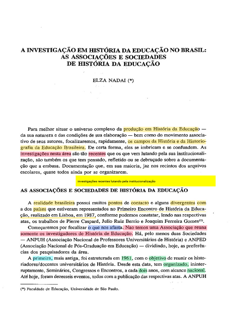 NADAI, Elza. A investigação em história da educação no Brasil | PDF ...
