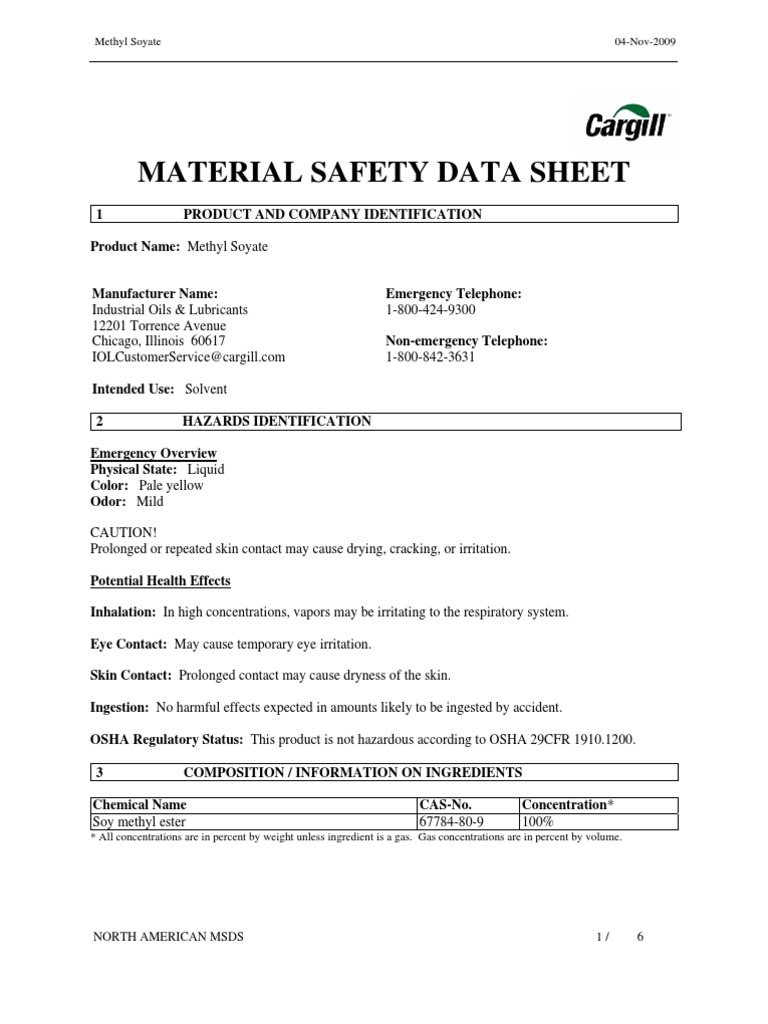 Methyl Soyate MSDS | Toxicity | Dangerous Goods