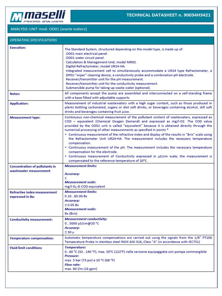 90034H3422 Od01 Technical Data Sheet | PDF | Valve | Sensor