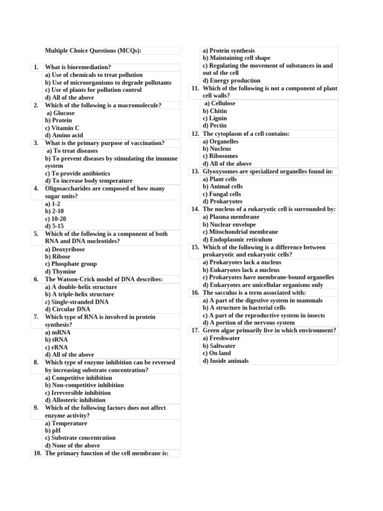 Biology MCQs and Short Questions Guide | PDF | Cell (Biology) | Cell ...