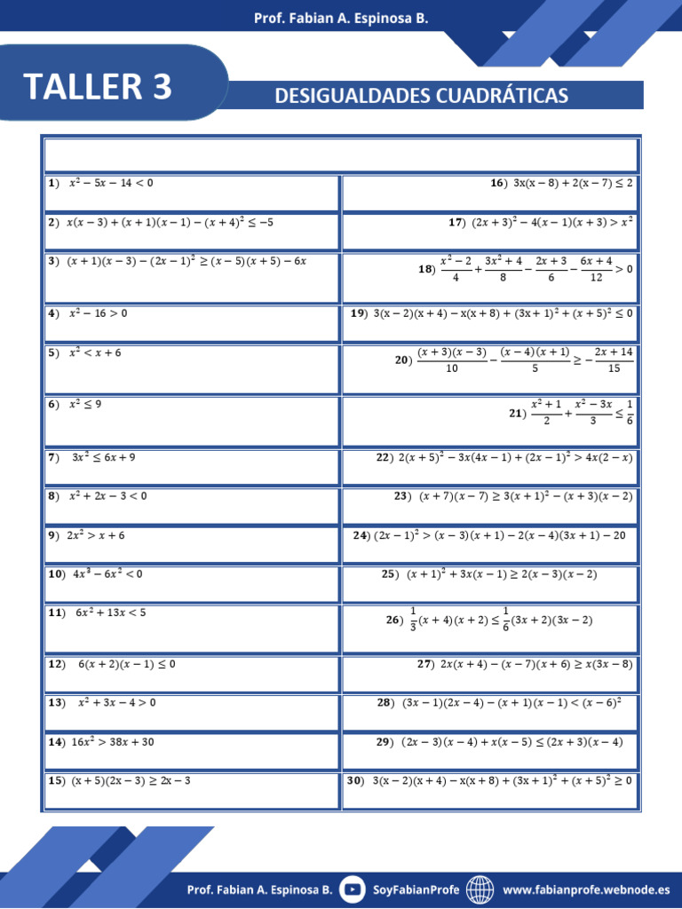 Taller 3 Desigualdades Cuadraticas (1) | PDF