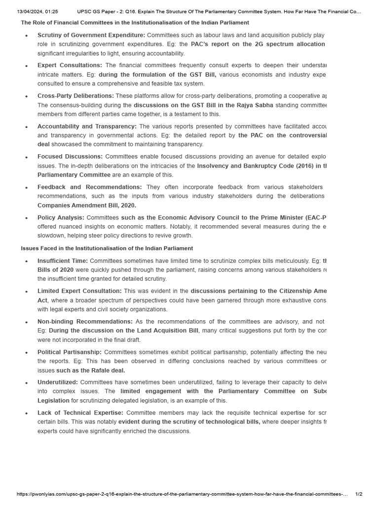Explain The Structure of The Parliamentary Committee System | PDF ...