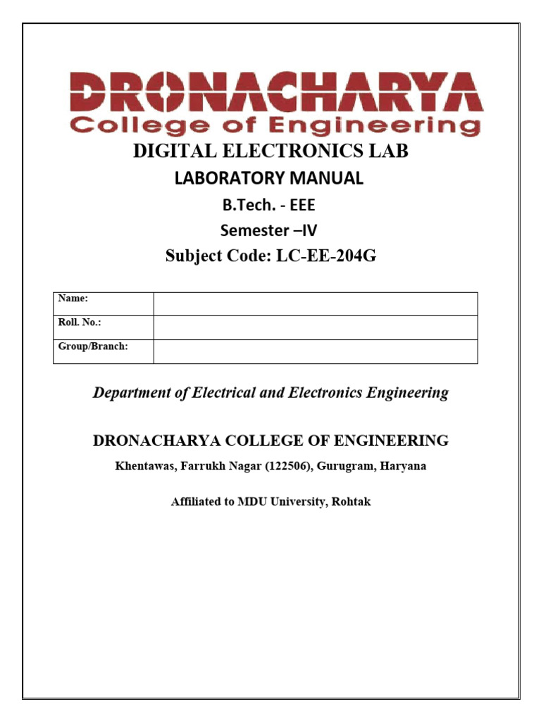 Digital Electronics Lab Manual for EEE | PDF | Engineering | Logic Gate