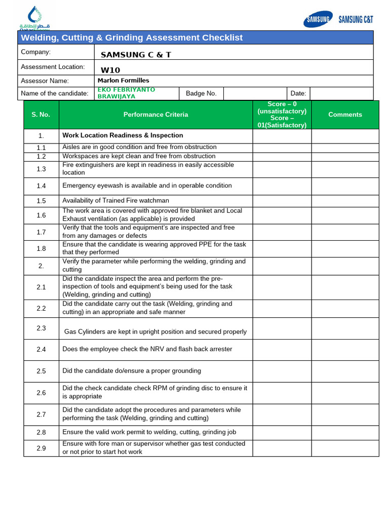 Eko Febriyanto Welding Assessment Report | PDF | Welding | Construction