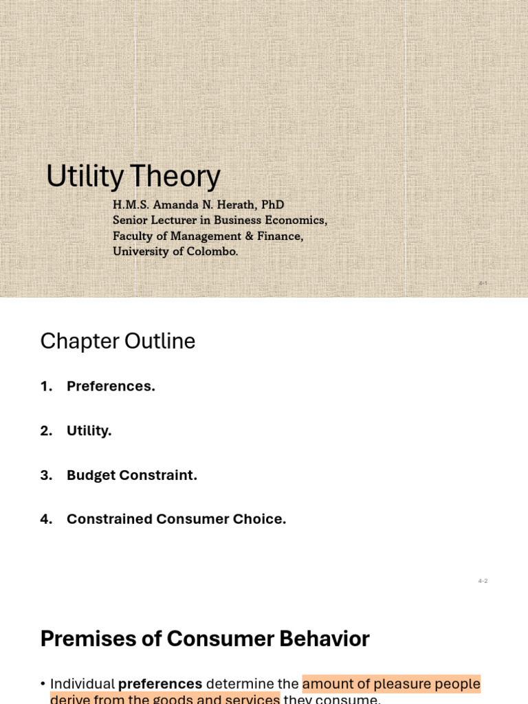 Week 03 -Utility Theory -Handout | PDF | Utility | Economics