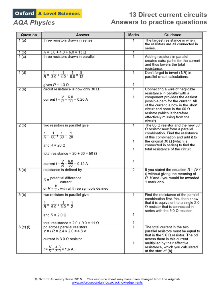 AQA as Physics 13 Practice Question Answers | PDF | Series And Parallel ... AQA as Physics 13 Practice Question Answers | PDF | Series And Parallel ...