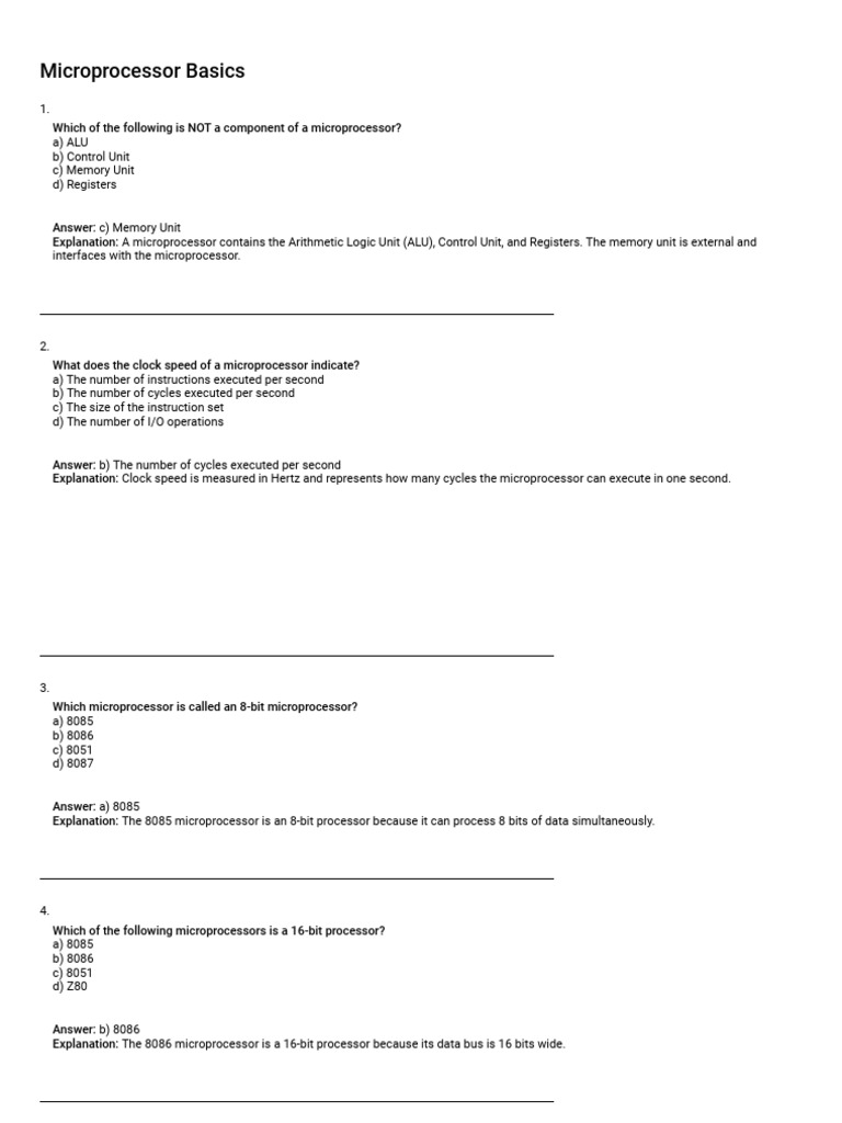 Microprocessor & Microcontroller Quiz | PDF | Central Processing Unit | Microcontroller