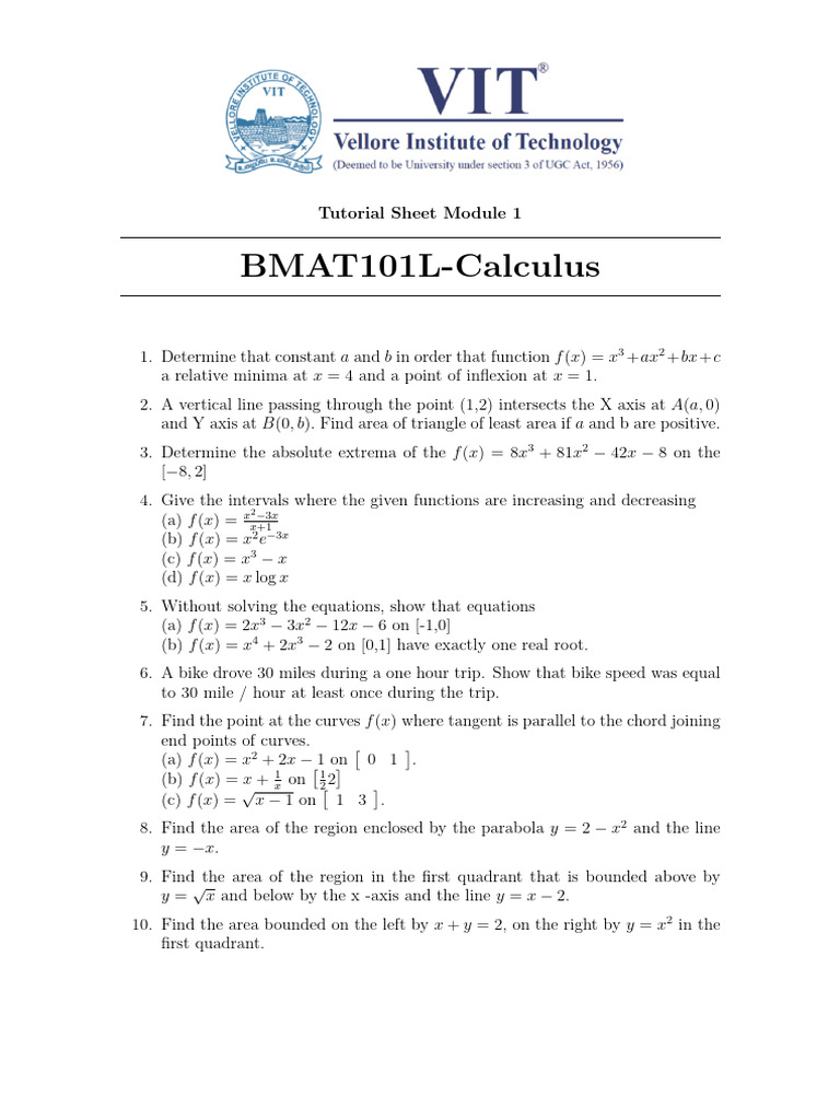 BMAT101L Problem Sheet Module 1 | PDF