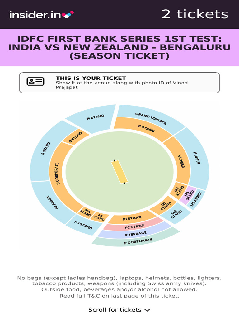 Idfc First Bank Series 1St Test: India Vs New Zealand - Bengaluru ...