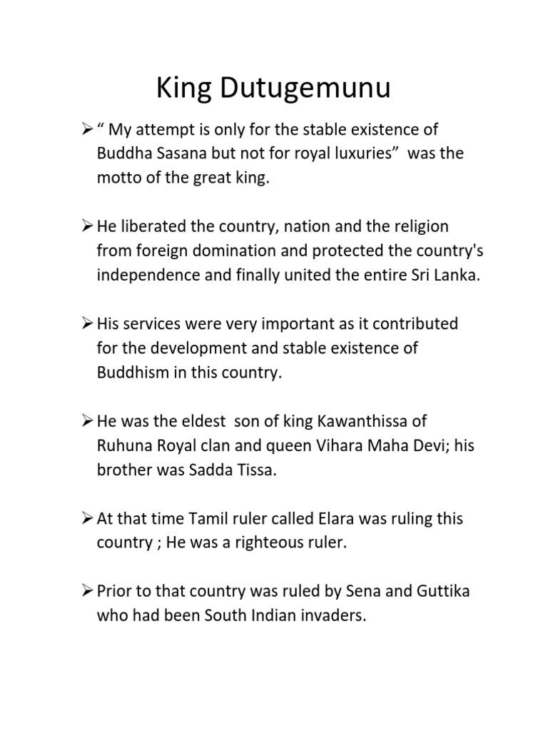 King Dutugamunu | PDF | Indian Religions | Indian Philosophy