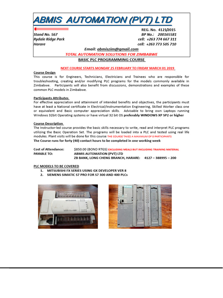 PLC_TRAINING_ADVERT_FEB_2019 | PDF | Programmable Logic Controller | Automation