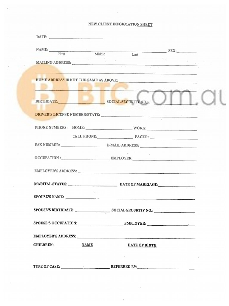 New Client Information Sheet | PDF