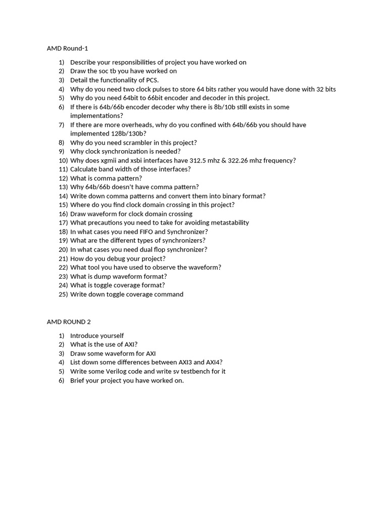 Amd2 Interview Questions For DV | PDF