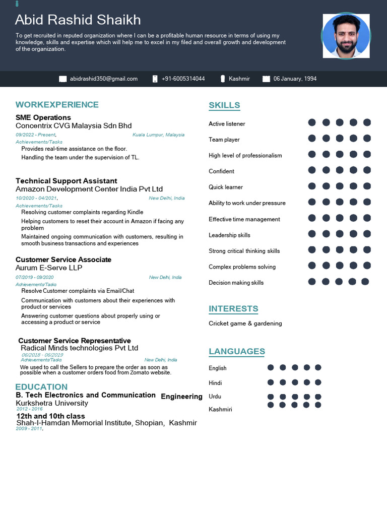 Abid Resume 2023 (1) | PDF | Cognition