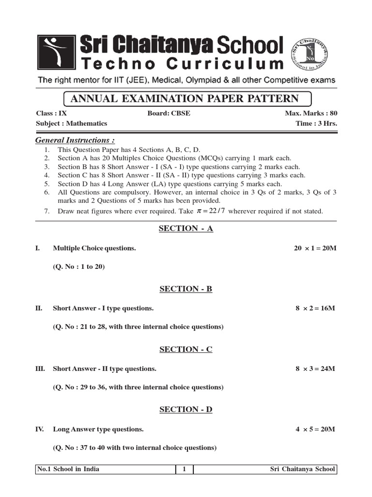 CBSE Class IX Math Exam Pattern | PDF