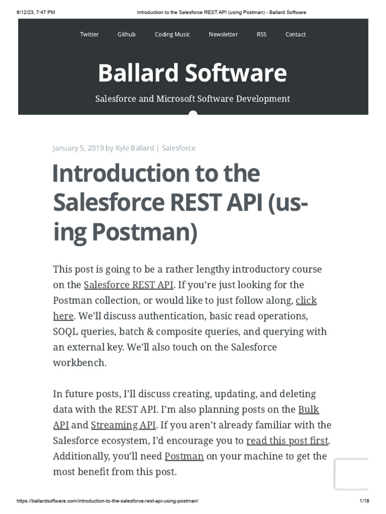 Introduction To The Salesforce REST API (Using Postman) - Ballard Software | PDF | Computing ...