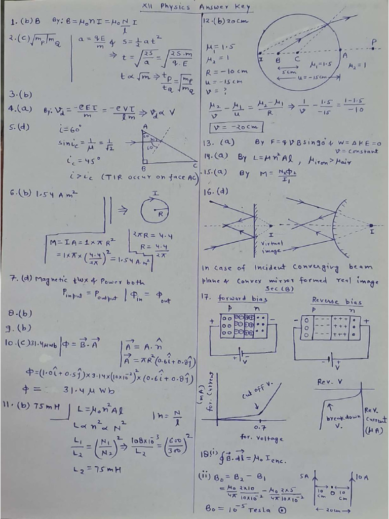 Class 12 Physics Answer Key | PDF