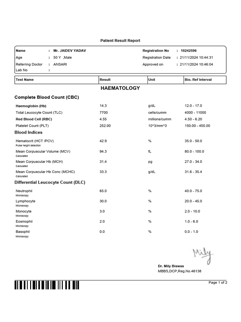 Haematology: Complete Blood Count (CBC) | PDF | White Blood Cell ...