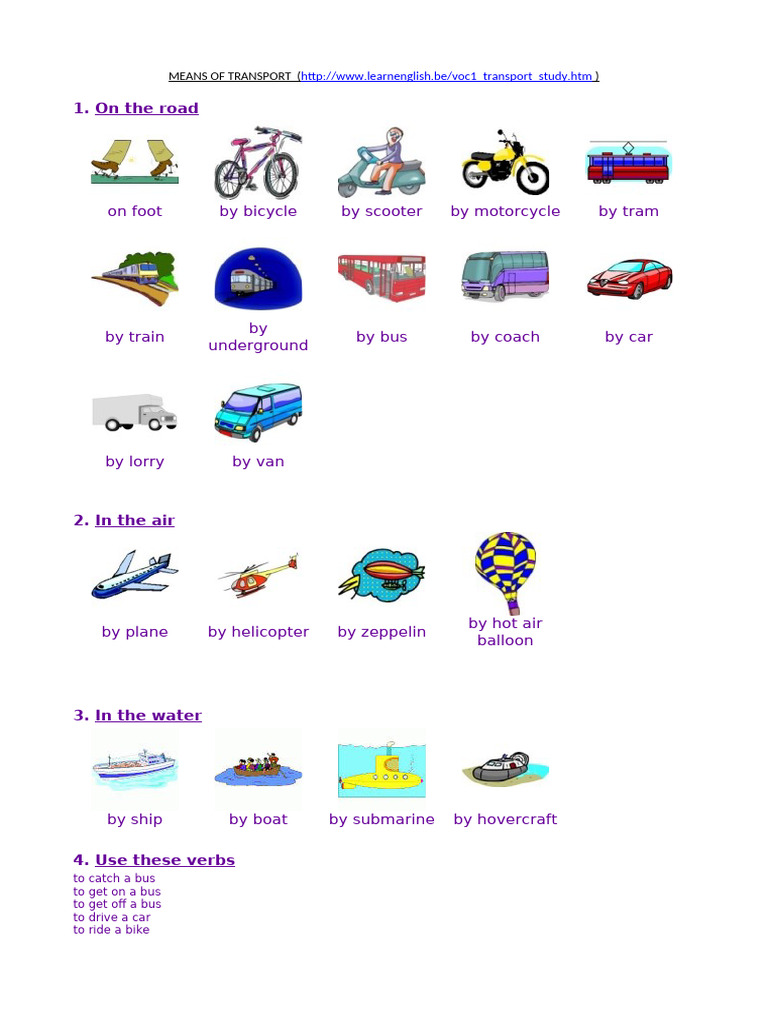 Vocabulary MEANS OF TRANSPORT | PDF