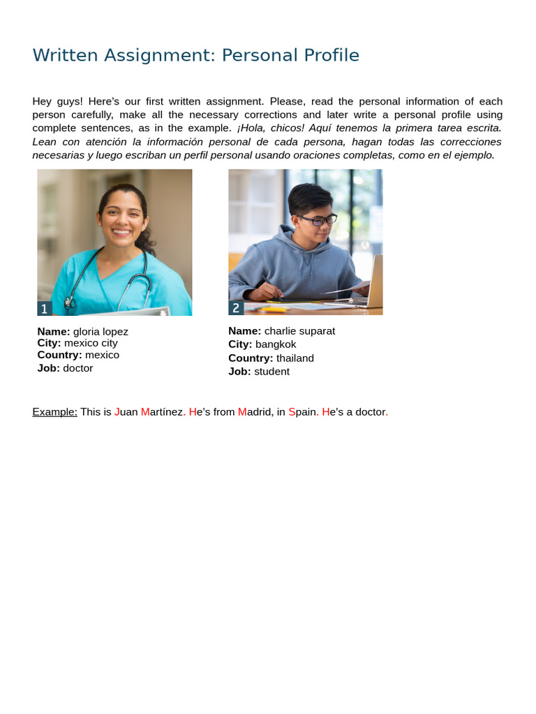 Personal Profile Writing Assignment | PDF