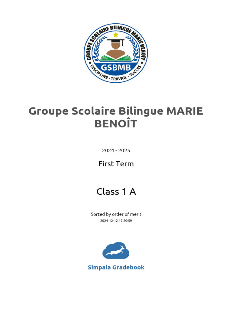 Simpala Gradebook 2024 2025 First Term Class 1 A Reportcard | PDF