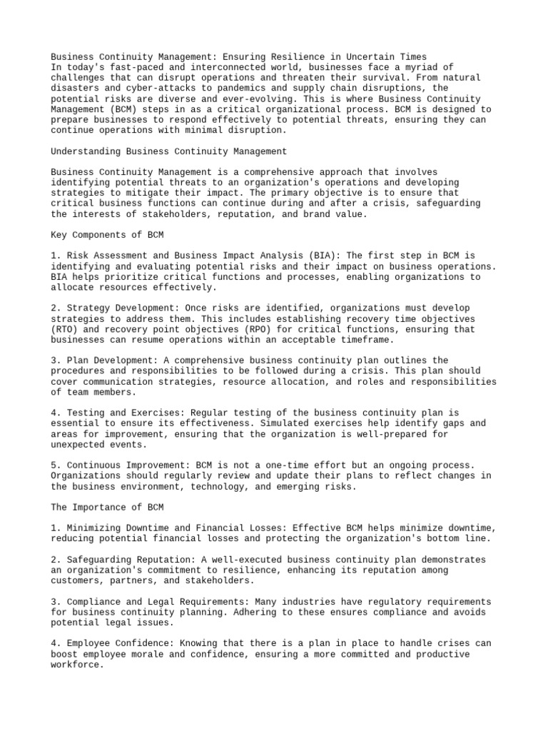 Understanding Business Continuity Management | PDF | Disaster Recovery | Business