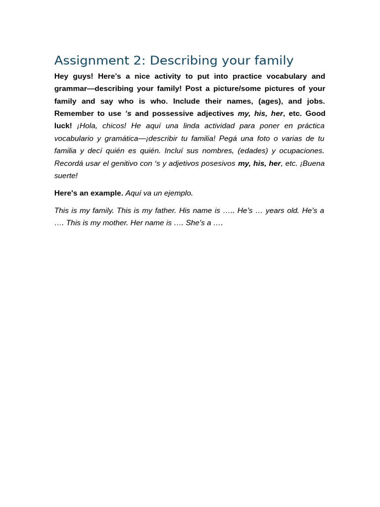 Family Description Activity Guide | PDF