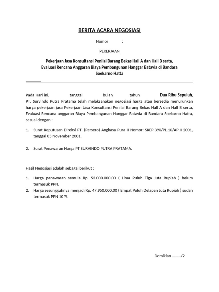 Berita Acara Negosiasi | PDF