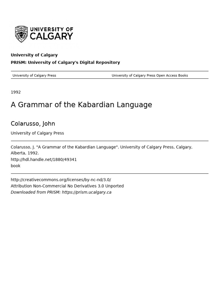 A Grammar of The Kabardian Language, 47, 56, 77 | PDF | Syllable ...