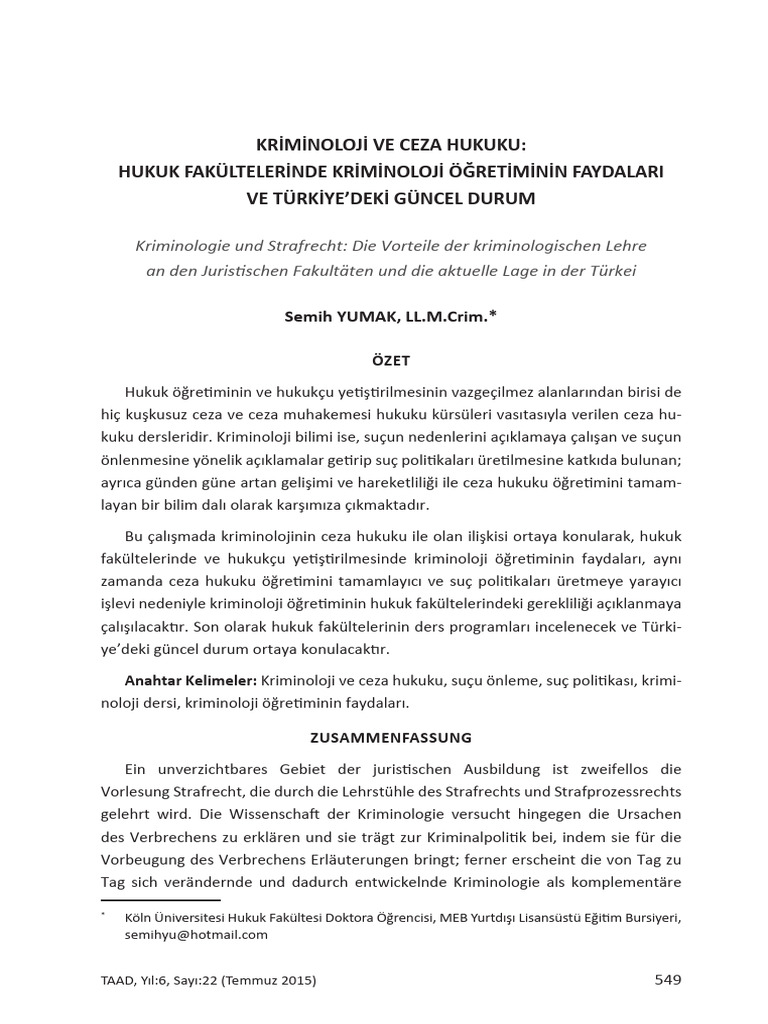 Kriminoloji Ve Ceza Hukuku | PDF