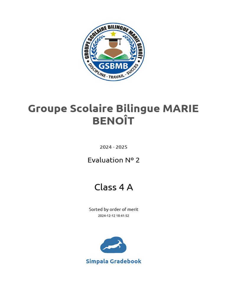 Simpala Gradebook 2024 2025 Evaluation N 2 Class 4 A Reportcard | PDF