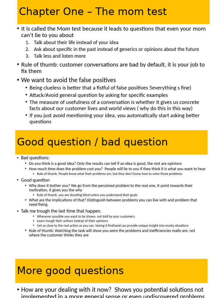 Summary The Mom Test | PDF