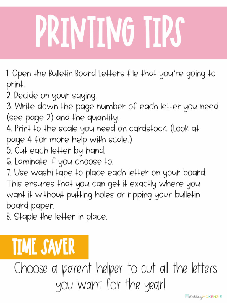 START HERE - Bulletin Board Letters Freebie Printing Tips | PDF