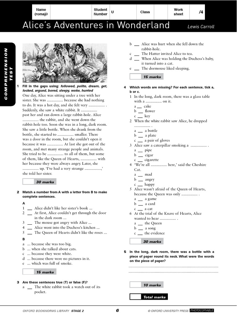Alices - Adventures - in - Wonderland - (2) Test | PDF | Alice's ...