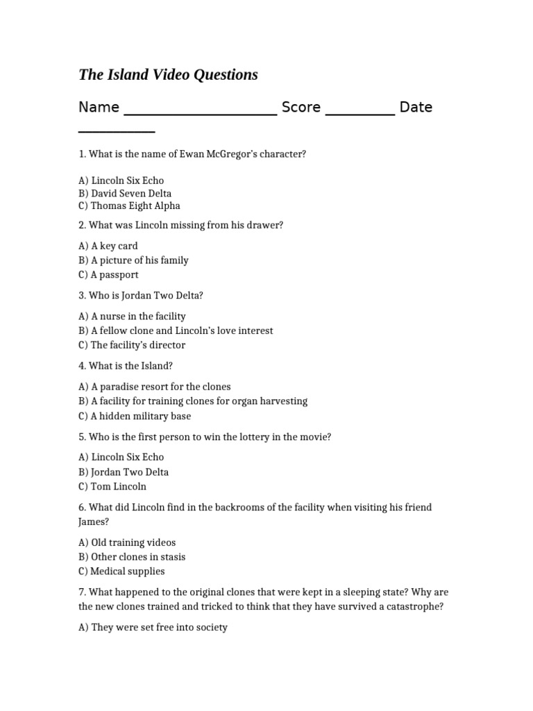 The Island Video Questions | PDF