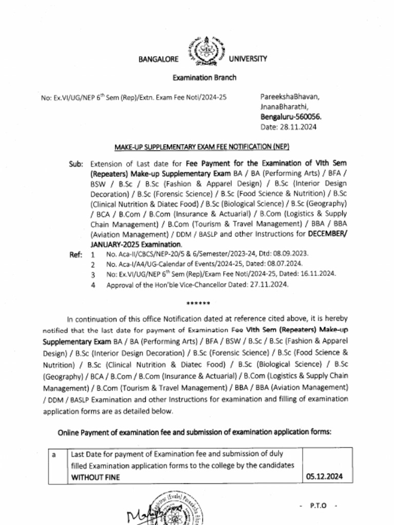 Fee Extension 6th SEM NEP Make UP Exam Dec 24 | PDF