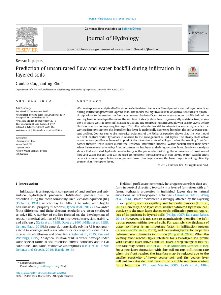 Prediction of Unsaturated Flow and Water Backfill During Infiltration in Layered Soils | PDF ...