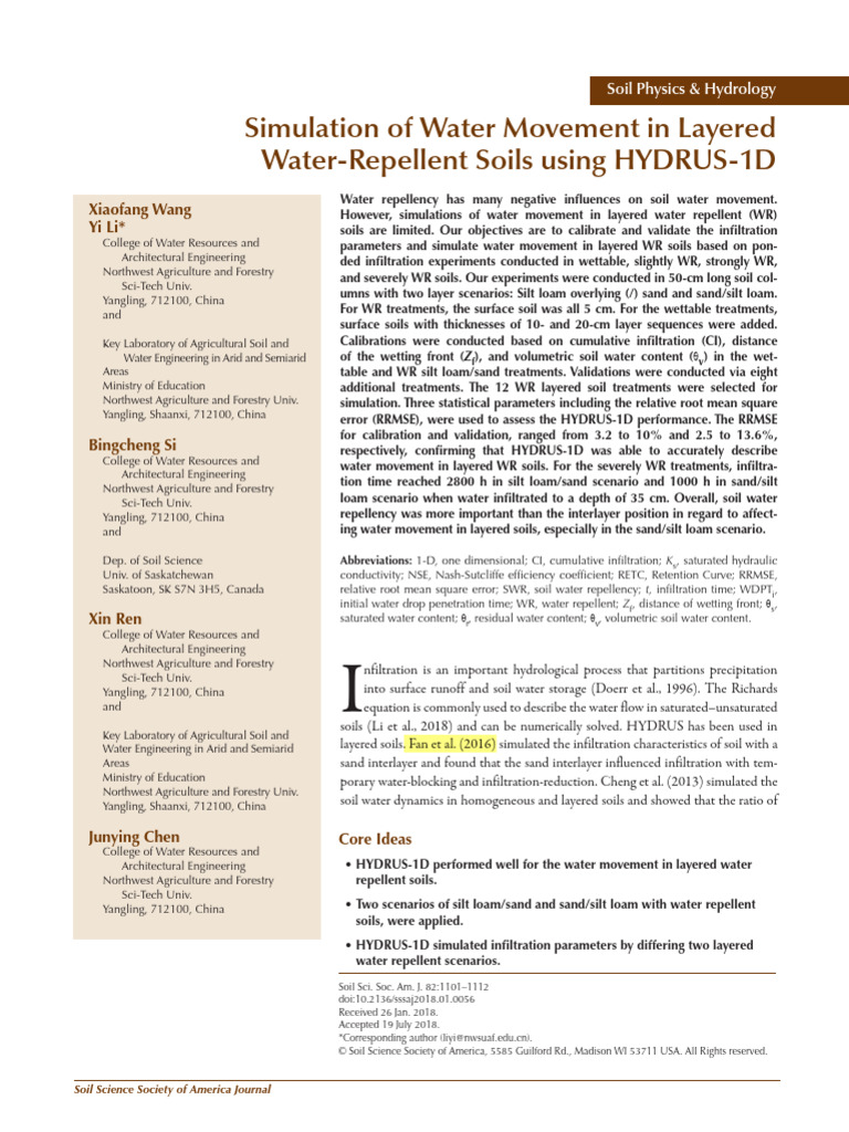 Soil Science Soc of Amer J - 2018 - Wang - Simulation of Water Movement in Layered Water ...