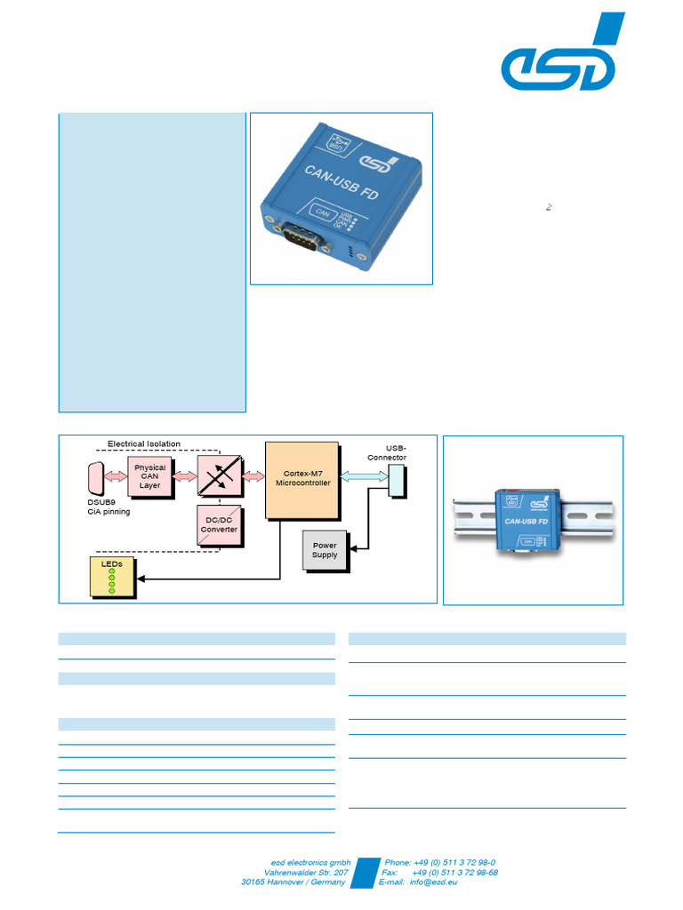 Esd CAN-USB3-FD - 1 Port CAN FD | PDF | Usb | Electronics