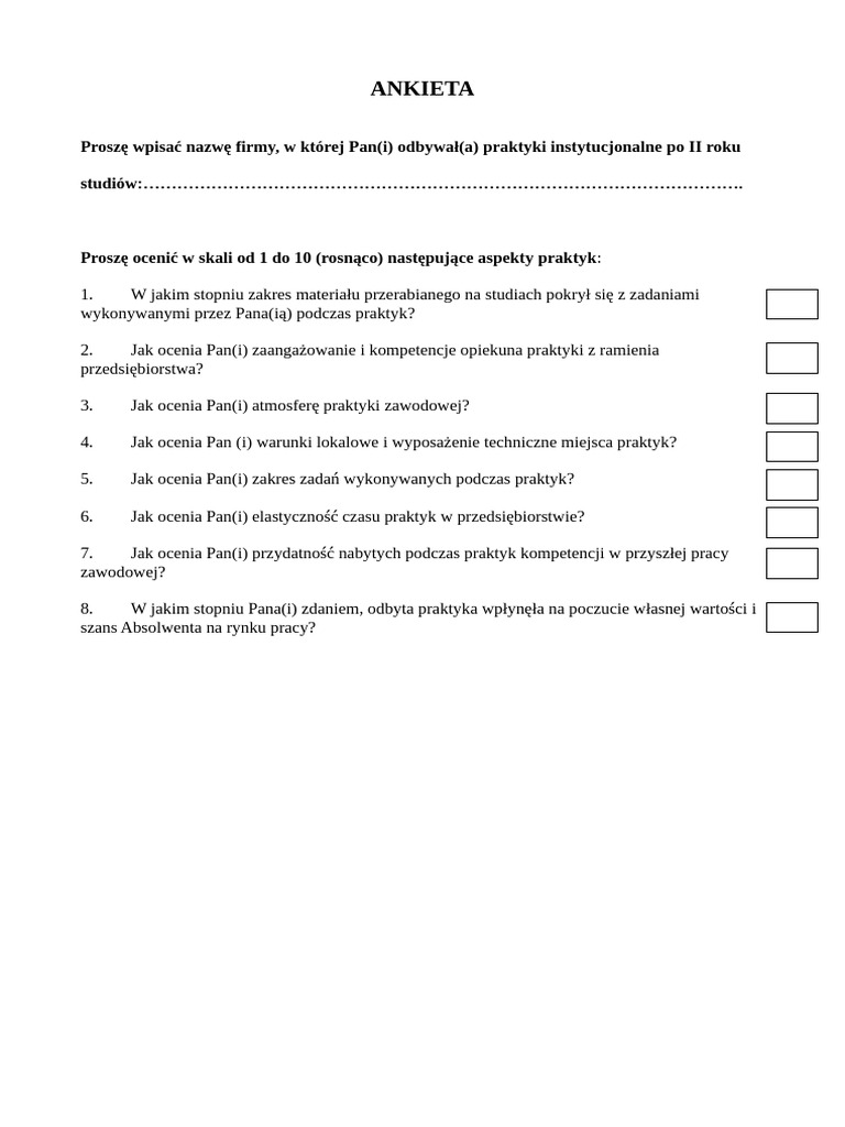 11.-Ankieta Oceny Praktyk | PDF
